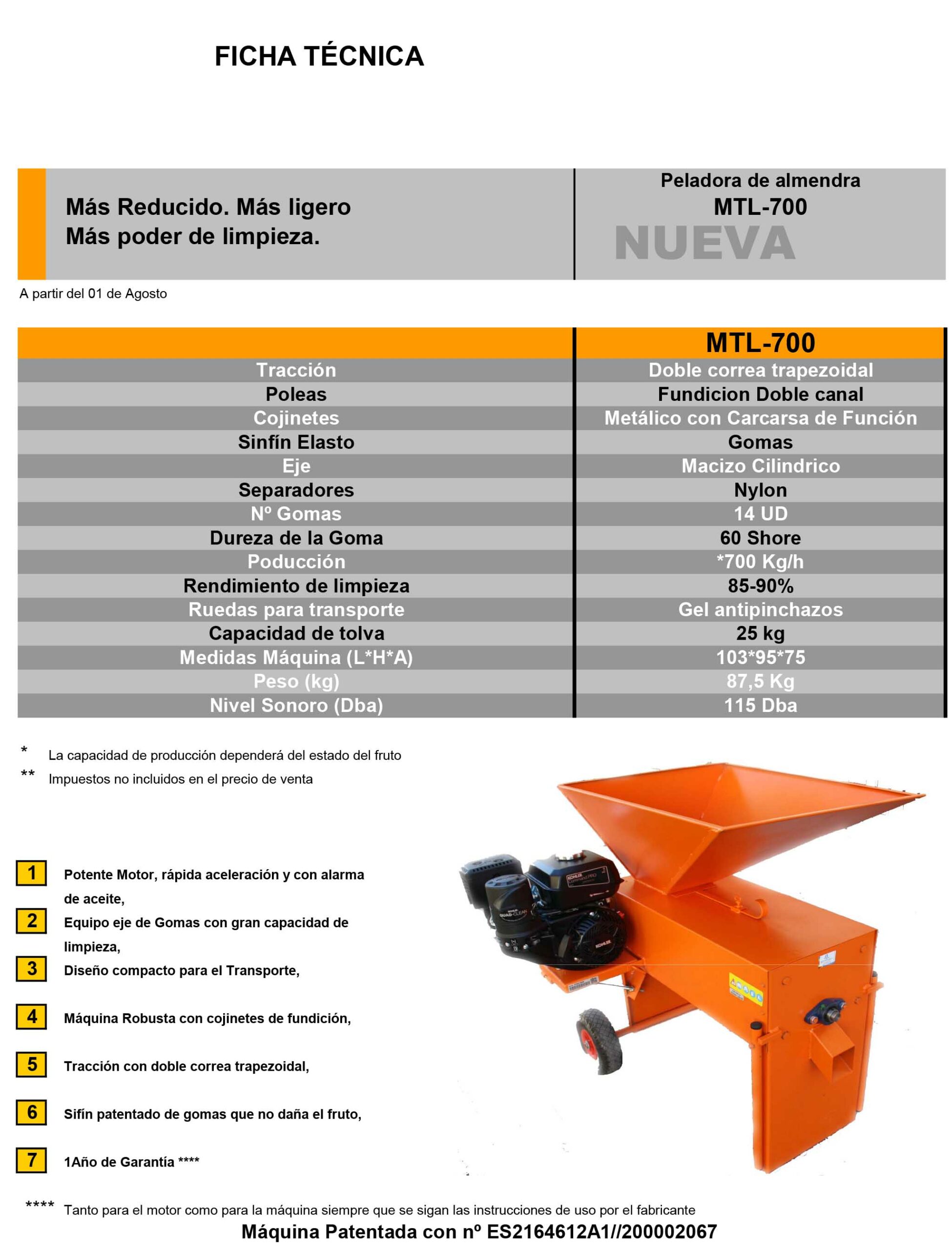 Peladora Almendra MTL700 ( ELECTRICA ) TRI